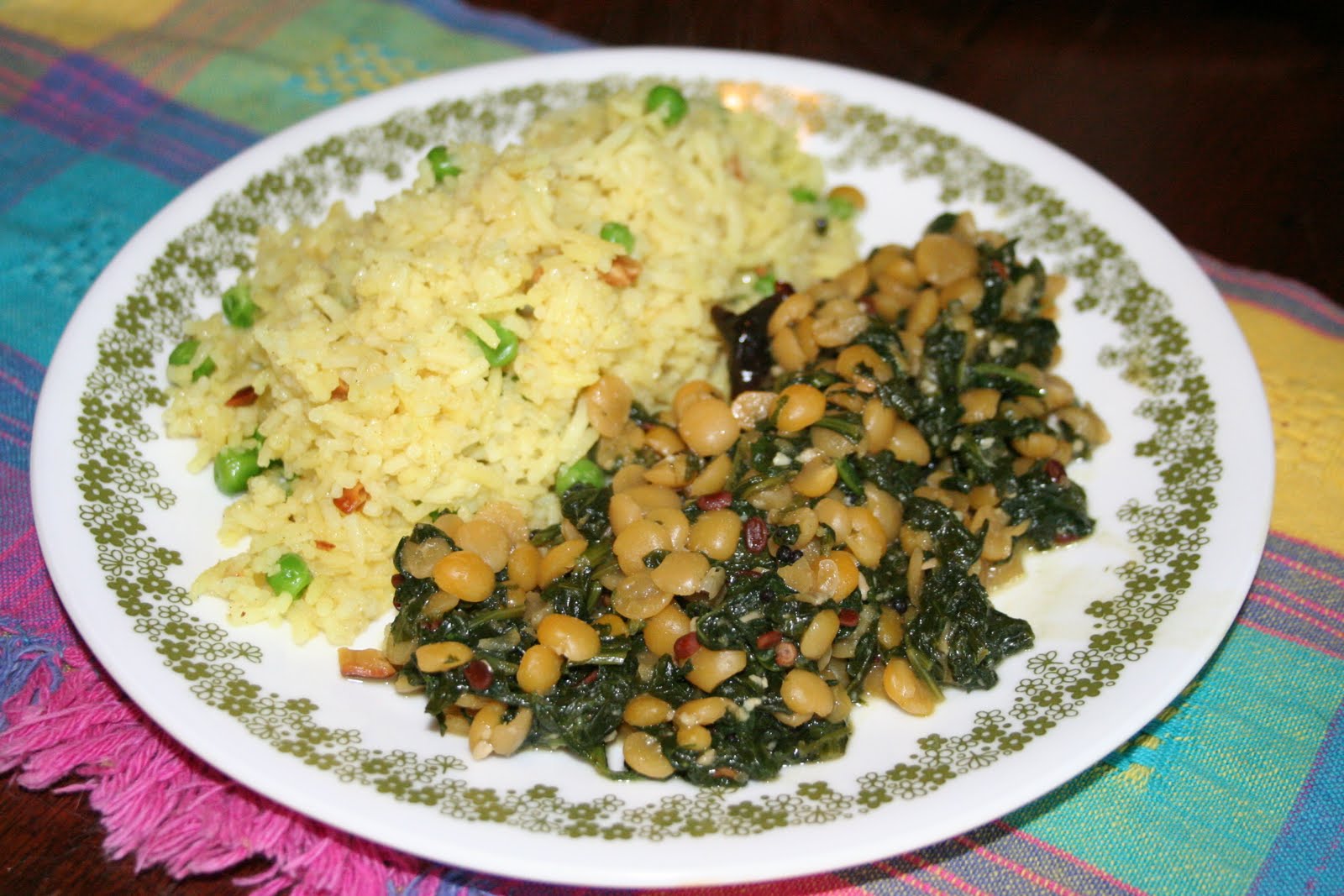 The Clock-Racing Gourmet: Basmati Rice with Peas and Spinach Kootu