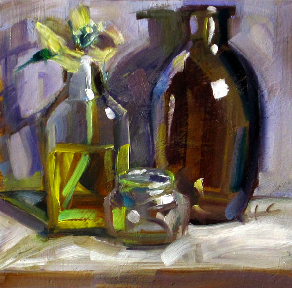 Daily Painter Layne Cook: Hellebore and Bottles