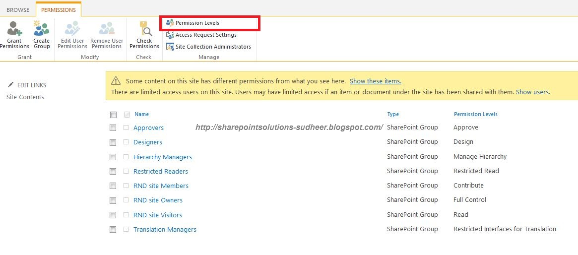 Manage Permission Levels in SharePoint - Sudheer SharePoint Solutions