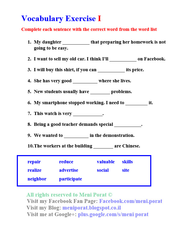 הבלוג של מני: Vocabulary Exercise No.01