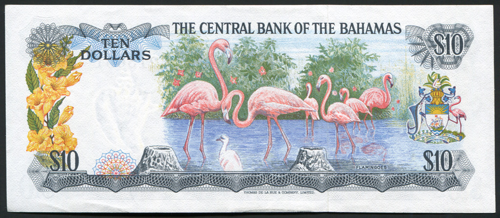 Bahamas currency 10 Bahamian Dollars banknote 1974 Queen Elizabeth II ...