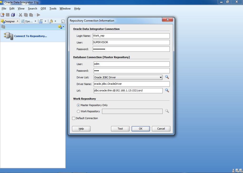 Veysi Gunays Oracle Blog Odi11g Creating And Connecting To Odi Work Repository