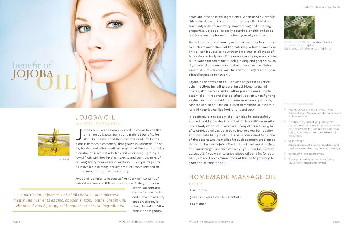 Kayano Tokuzato: Magazine Layout: Jojoba Oil