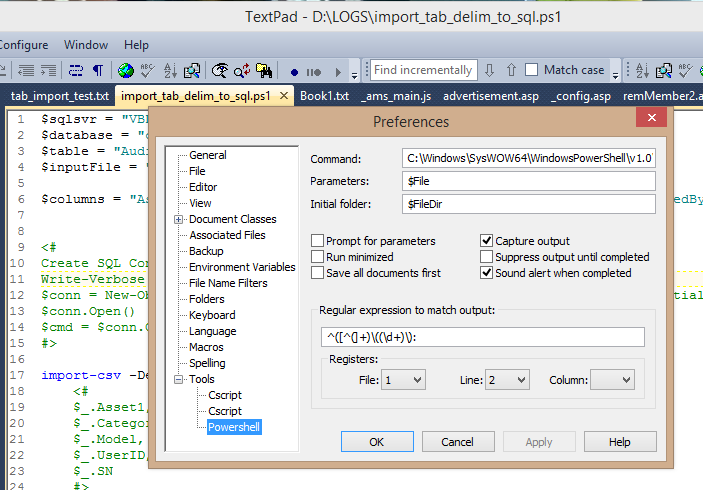 Skatterbrainz Blog: TextPad Tip O-The Day: Adding a PowerShell Tool Link