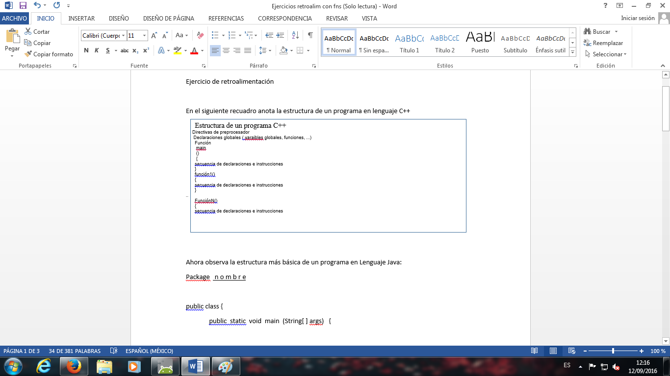 Programacion visual: ejercicio de retroalimentacion