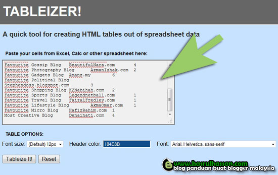 Buat Kotak Jadual Mudah Guna Tableizer