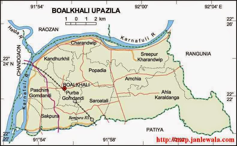 Boalkhali Upazila Map, Chittagong District, Bangladesh