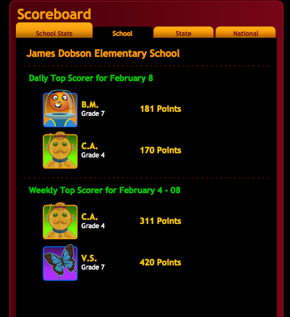 Welcome to James Dobson School's Blog!: Achieve3000 Top Scorers