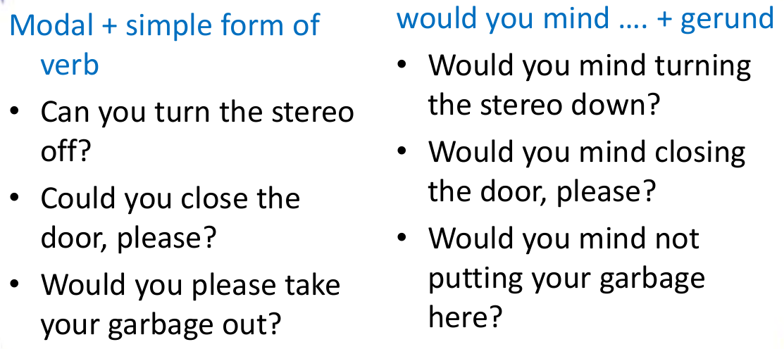 Learn English: REQUESTS WITH MODALS AND WOULD YOU MIND