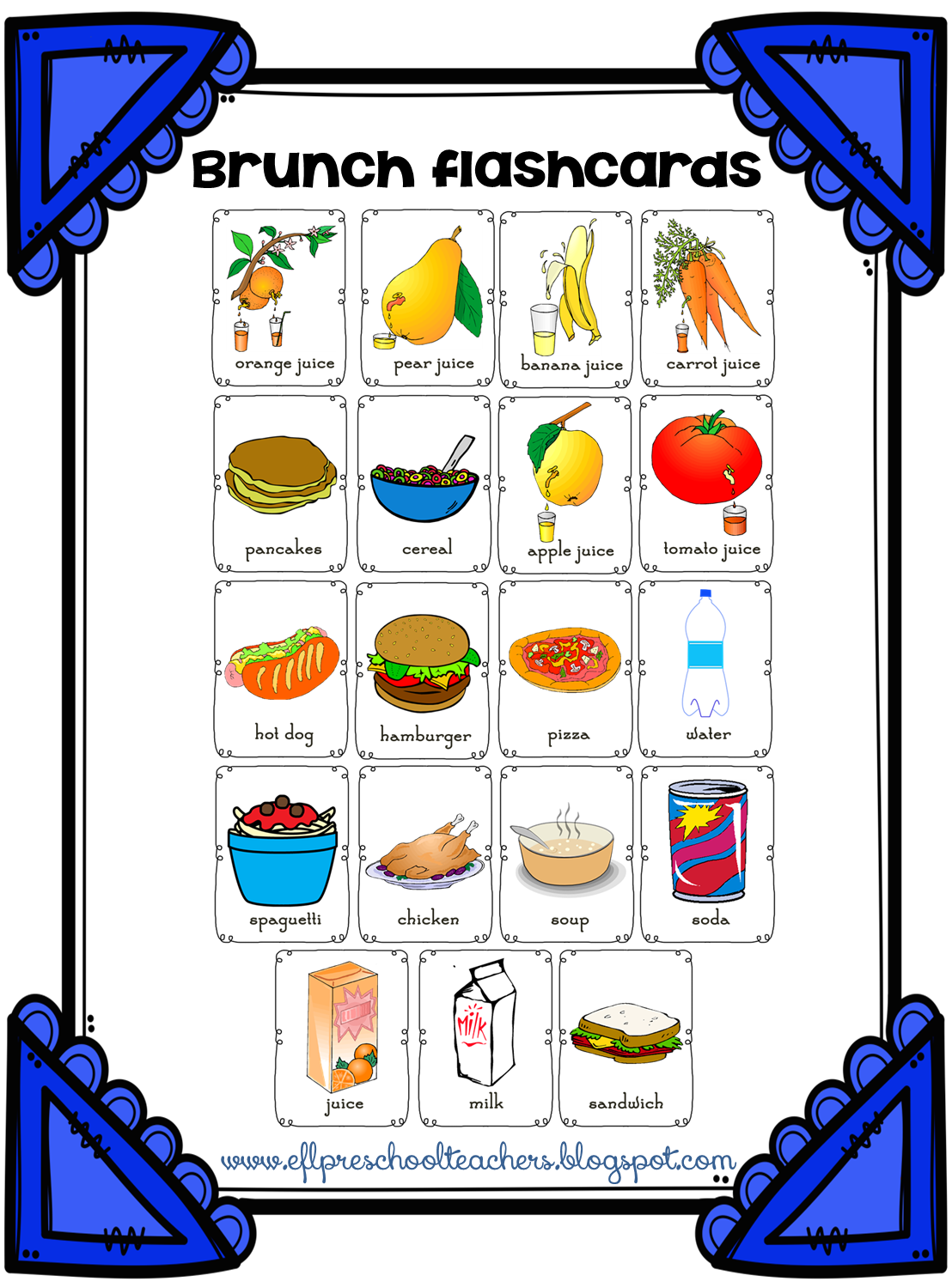 ESL/EFL Preschool Teachers: Brunch (Breakfast and Lunch) Theme