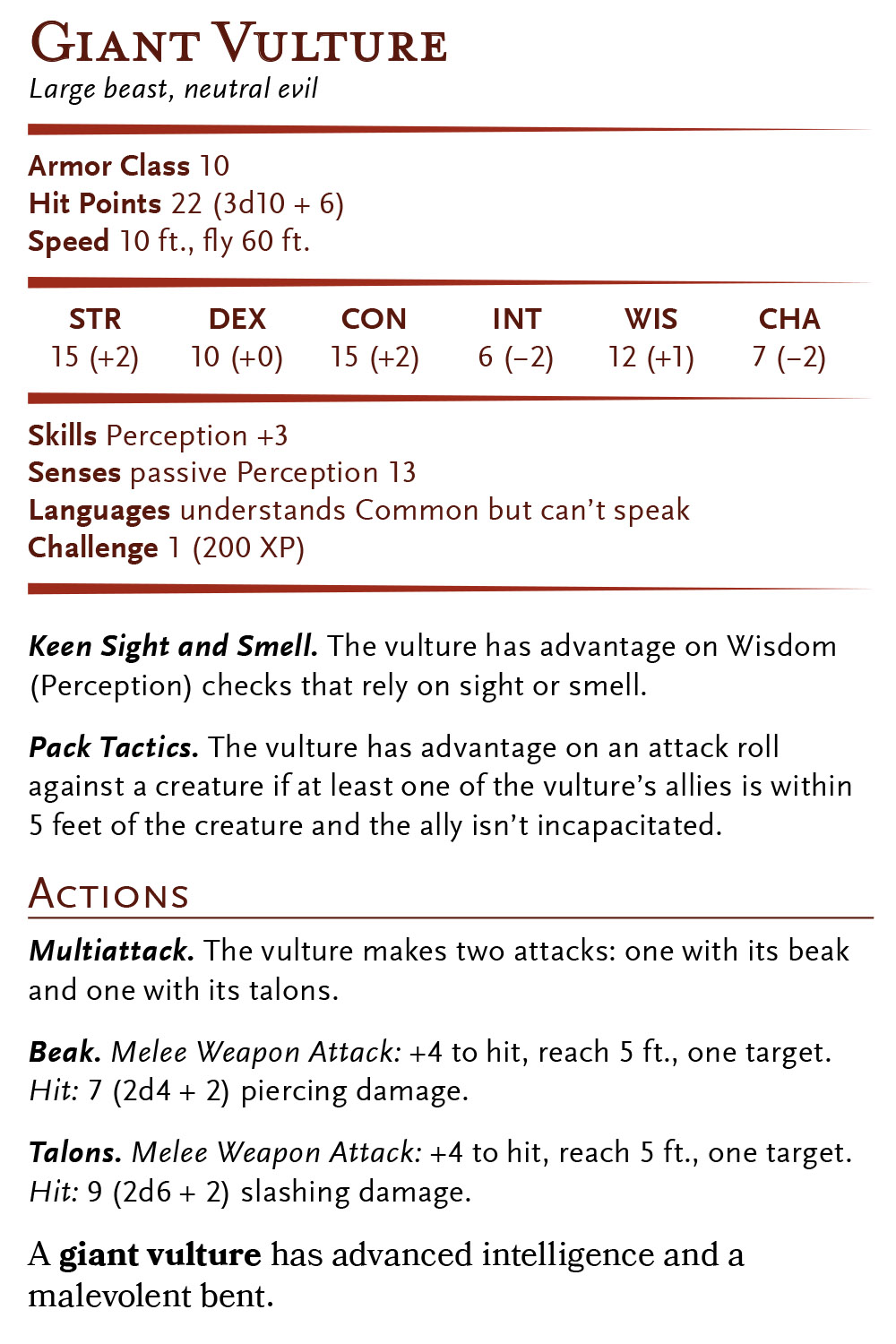 D&D Basic Monsters: Giant Vulture (and Vulture)