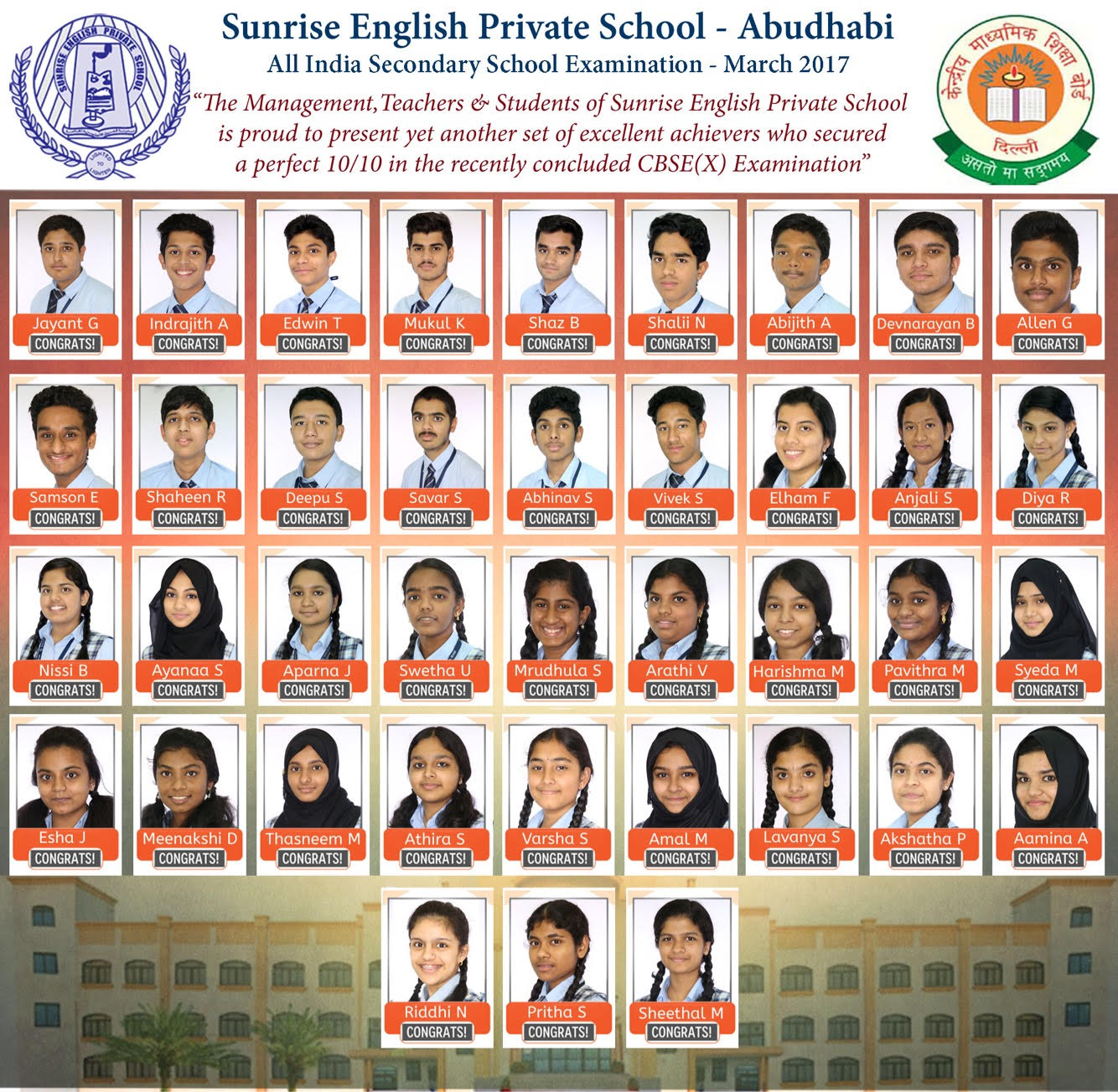 SUNRISE ENGLISH PRIVATE SCHOOL, ABU DHABI CIRCULARS 2015 – 2016: June 2017