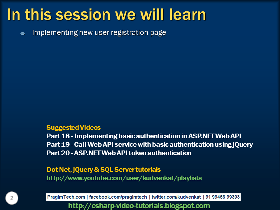 Sql server, .net and c# video tutorial: ASP.NET Web API user registration