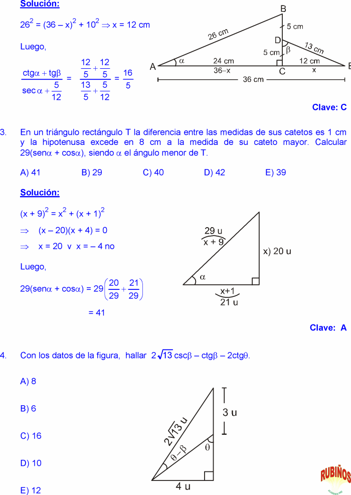 Razones trigonométricas ejemplos y ejercicios resueltos