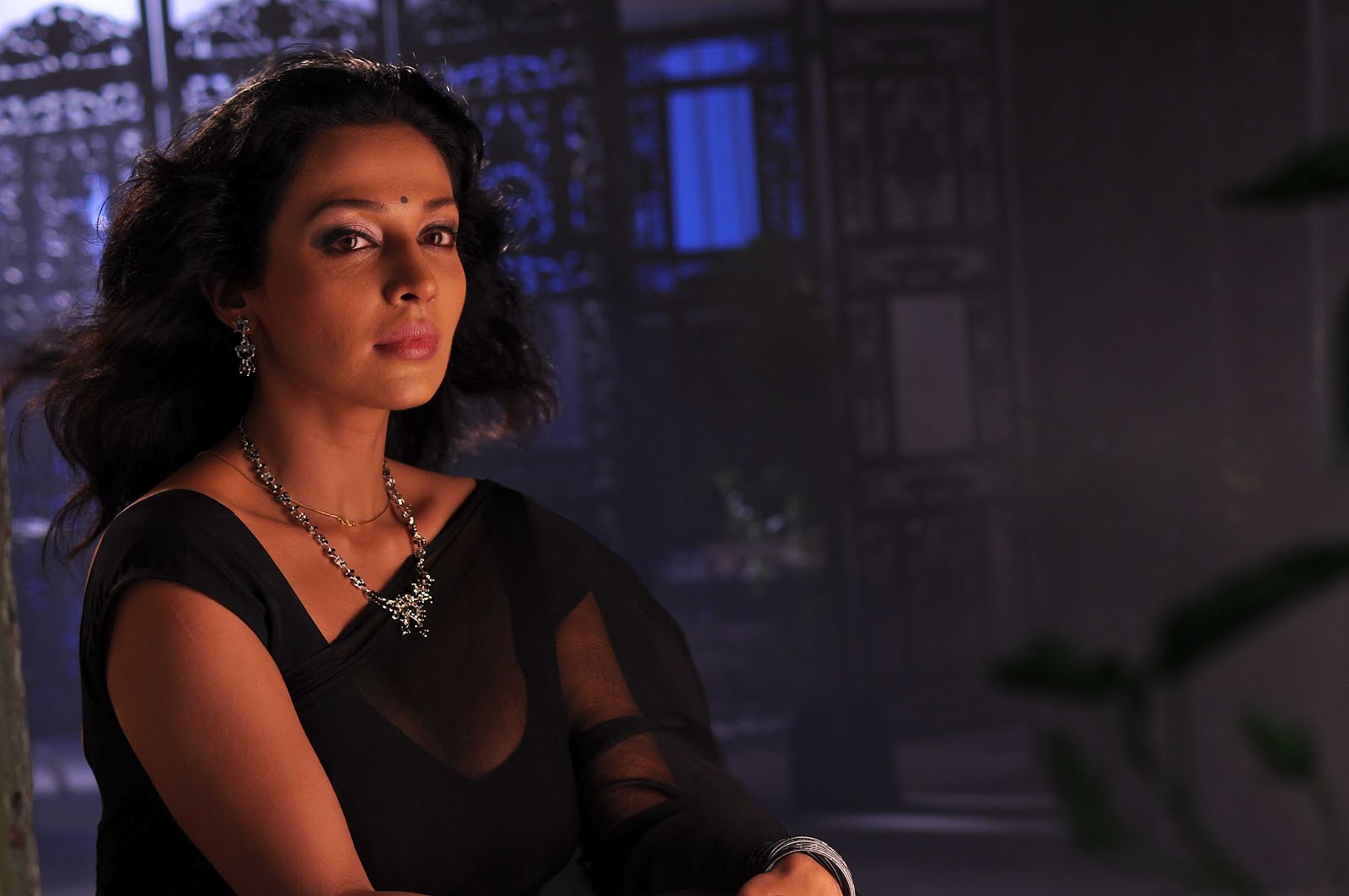 Asha Saini Hot in Transparent Black Saree exposing juicy melons ...