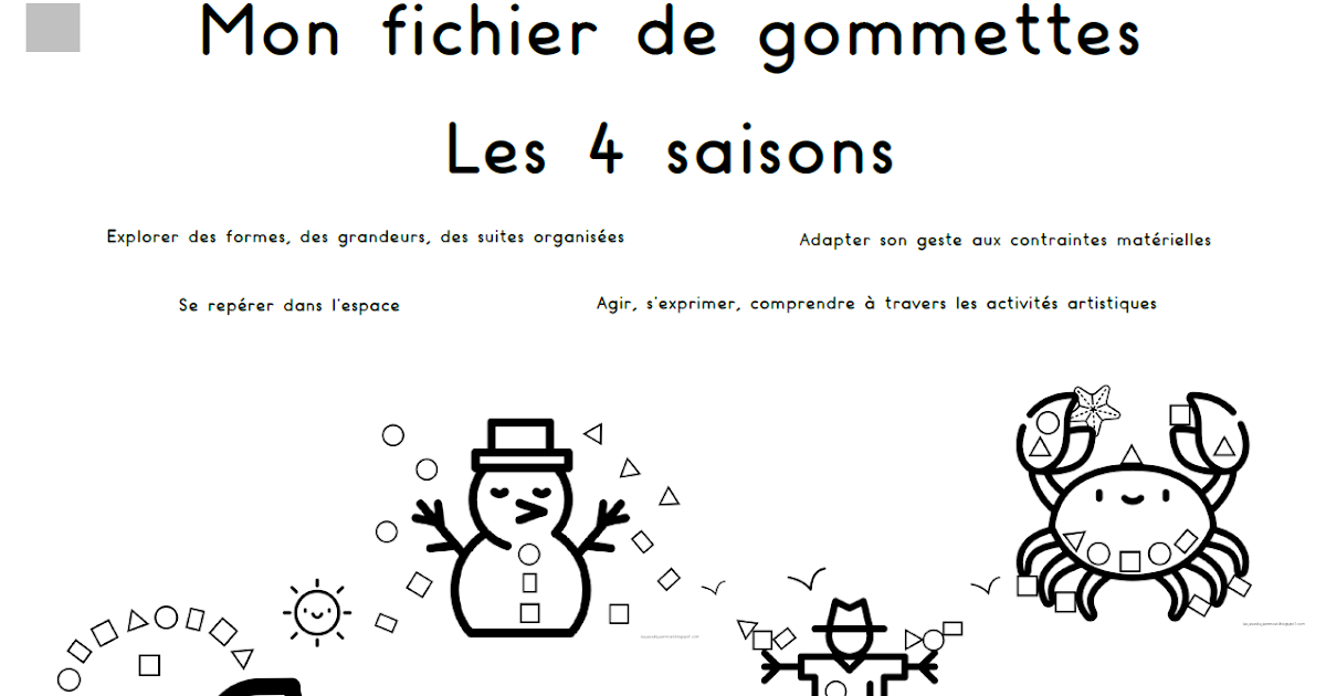 Les jeux de Jean Noël : Fichier de gommettes cycle 1 - les 4 saisons