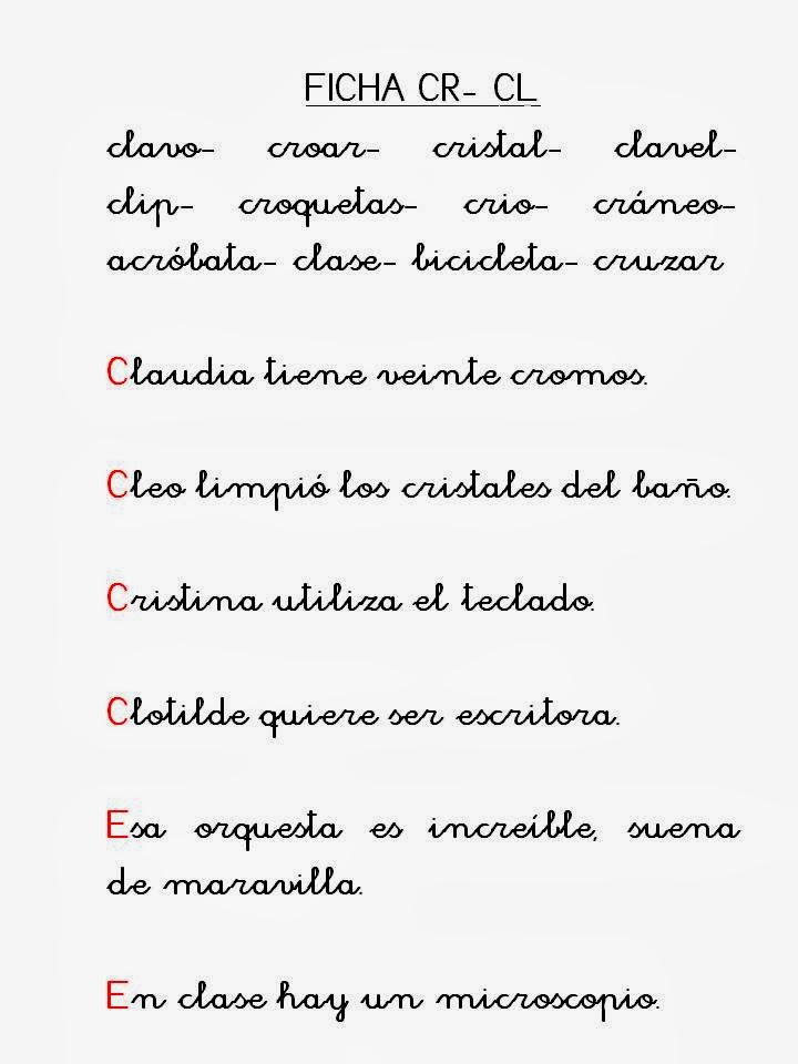 Los terceros A y B: Ficha de lectura cr-cl