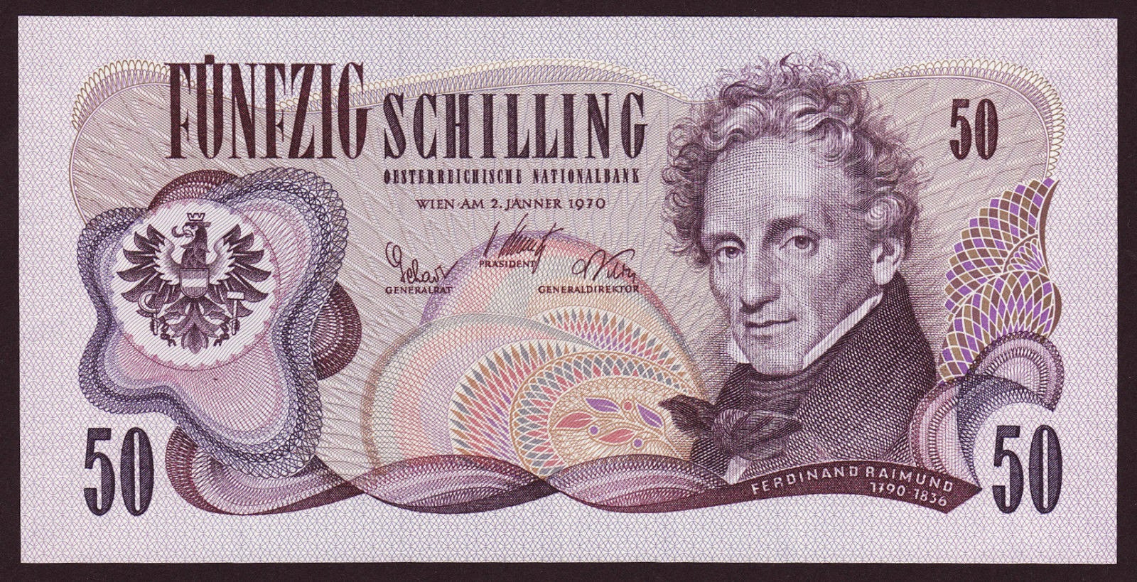 Austria 50 Schilling banknote 1970 Ferdinand Raimund|World Banknotes ...