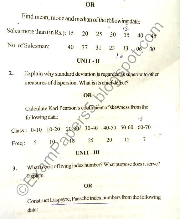 B.Com. Semester-5th Business Statistics Previous Year Old Question ...