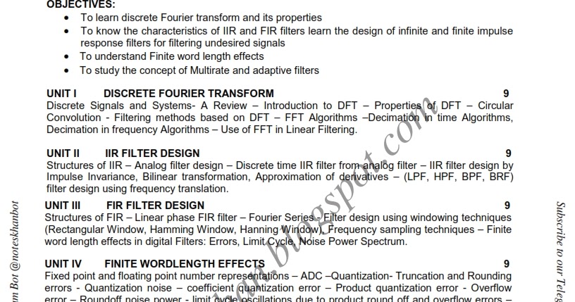 EC6502 Principles of Digital Signal Processing-Syllabus-Semester V-ECE-BE-Anna University | ANNA ...