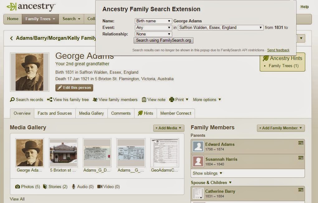AncestorChasing: Ancestry Family Search Extension for Chrome