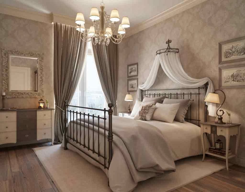 Beige Curtain Wall In Romantic Bedroom