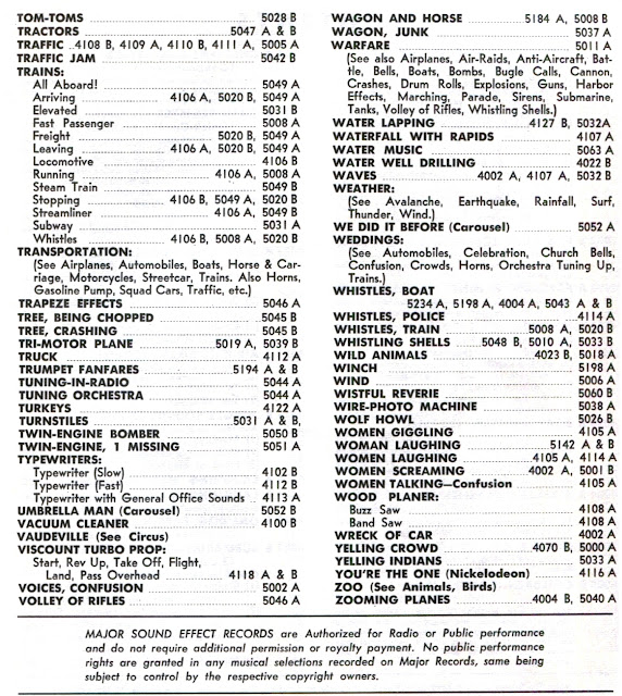 VINTAGE THEATRE CATALOGS: 1960 MAJOR SOUND EFFECTS CATALOG -- 1961 MOOD ...