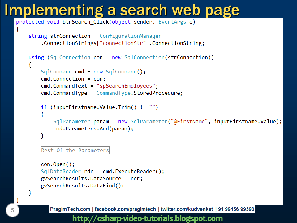 Sql Server Net And C Video Tutorial Implement Search Web Page Using Aspnet And Stored Procedure