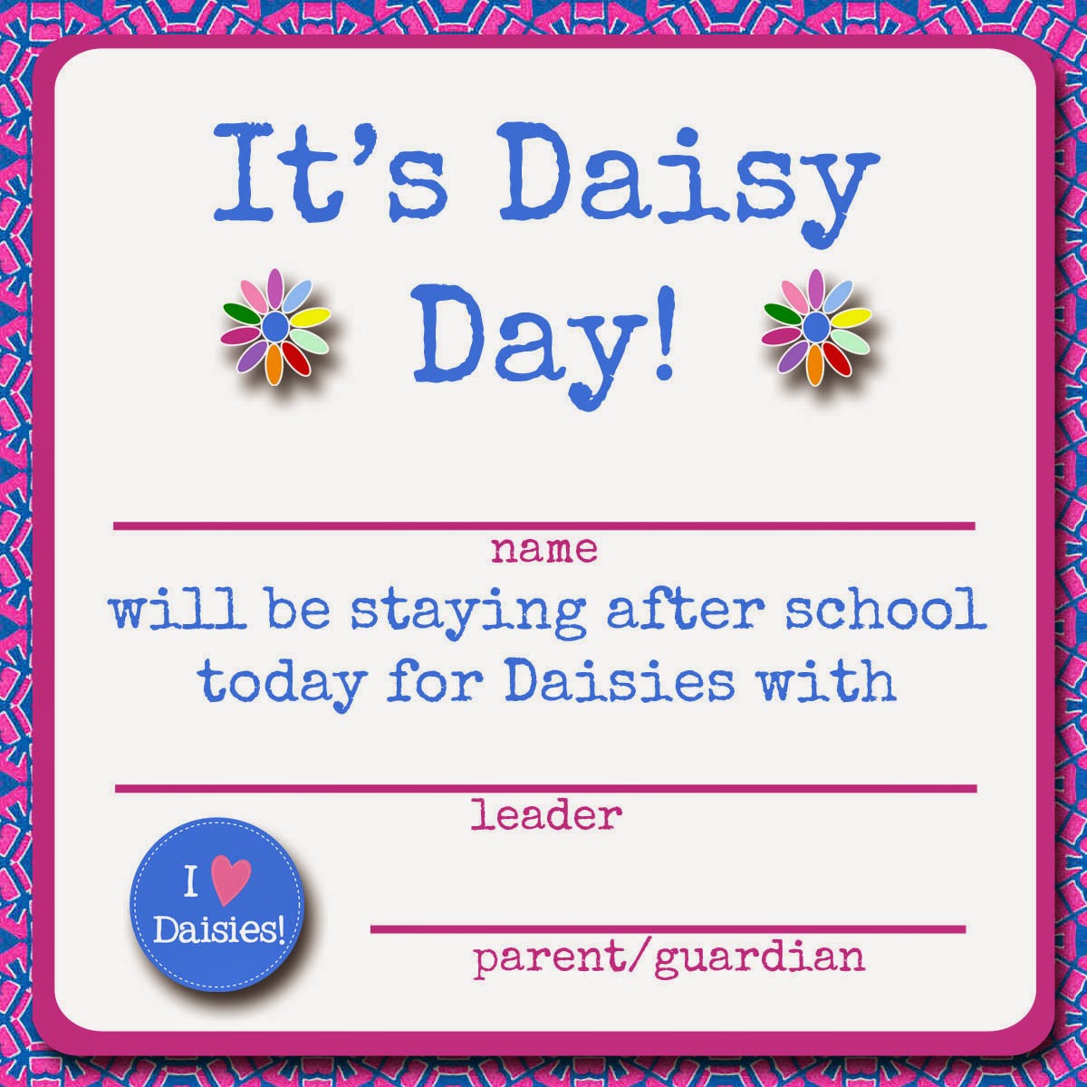 My Fashionable Designs: Daisy Day! Free Printable Button and Note