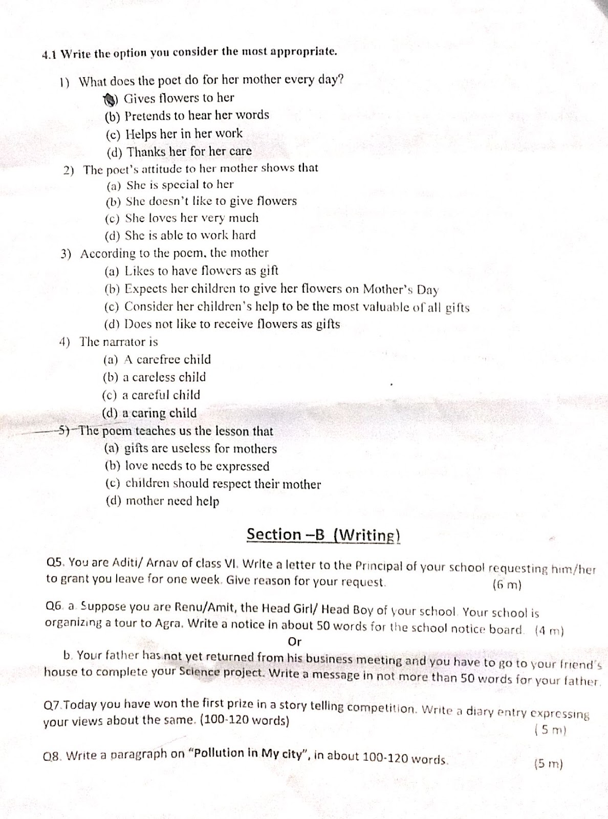 Obelisk Tutorials: CBSE Class 6th English Practice Paper for SA