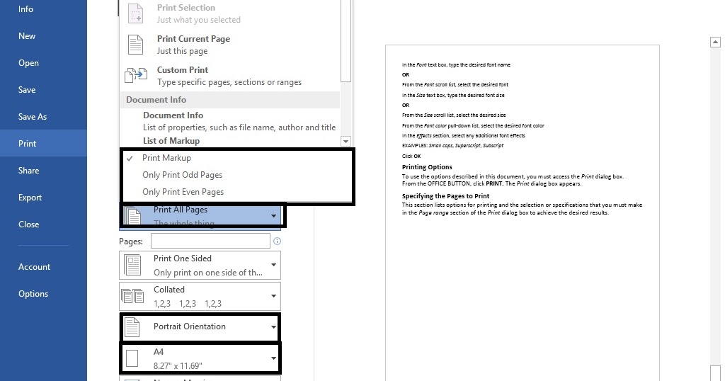 Printing in MS Word - computer free courses