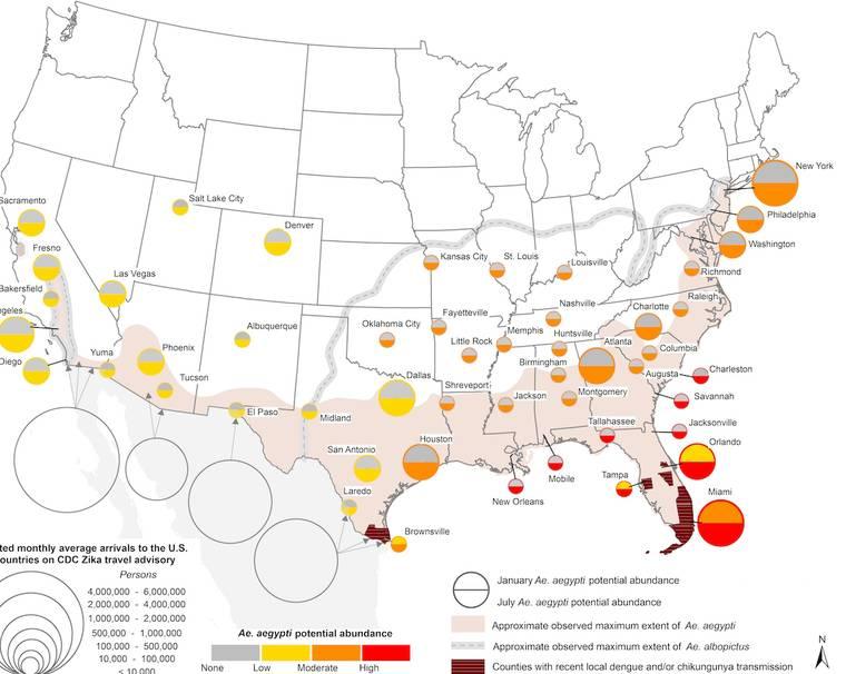La NASA pubblica una mappa delle zone degli States a rischio Zika