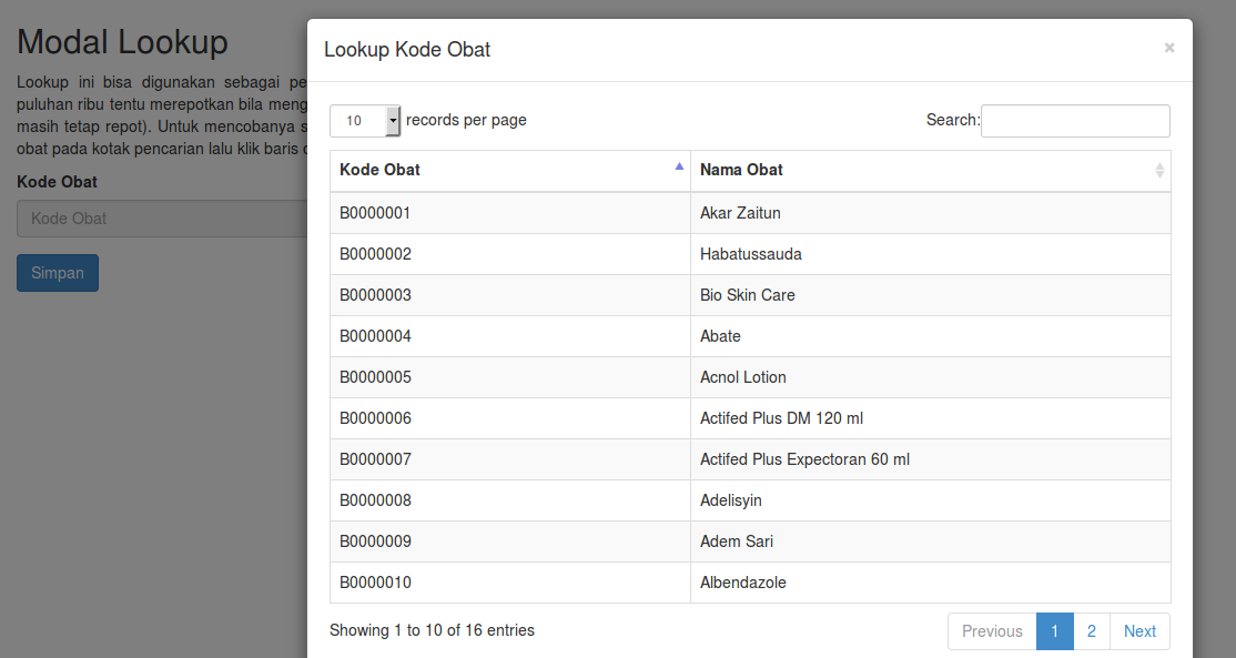 Modal Lookup dengan DataTables - Daniel Budi Santoso