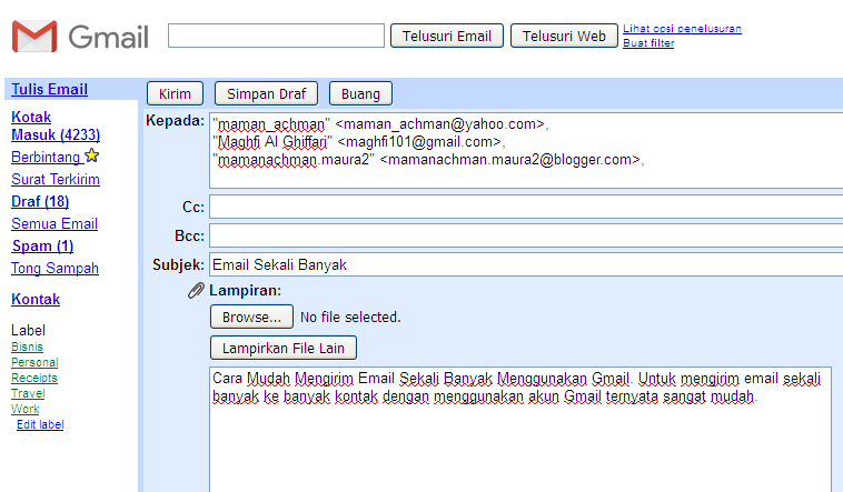 Cara Mudah Mengirim Email Sekali Banyak Menggunakan Gmail