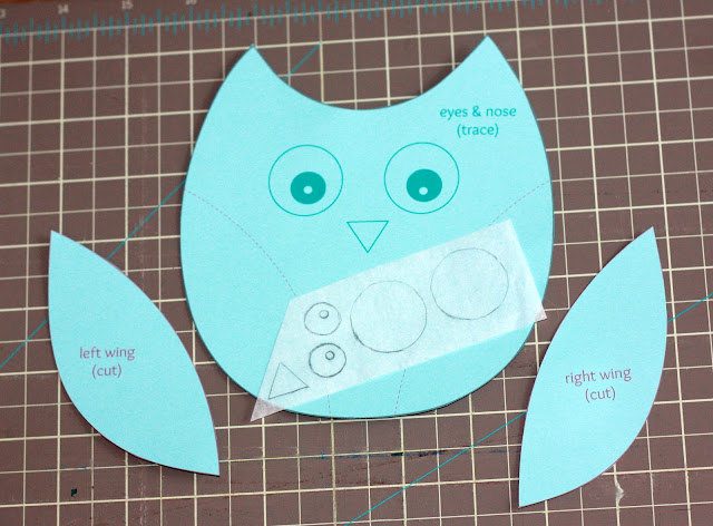 2) Cut out pattern. Trace eyes and beak onto fusible web. (Note: Trace ...