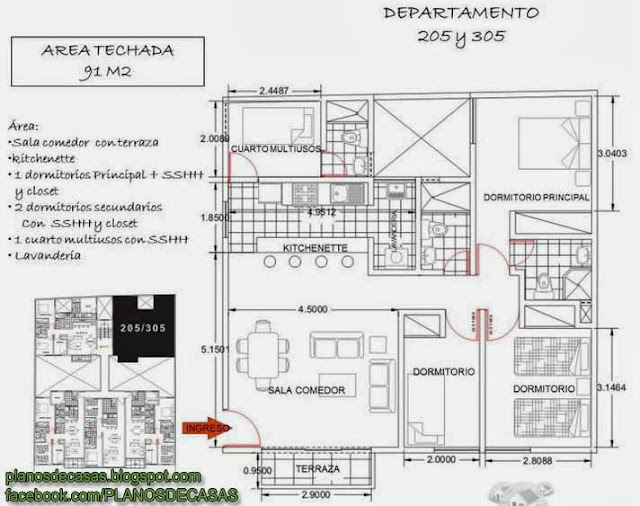 PLANO DE DEPARTAMENTO DE 3 DORMITORIOS EN 86m2 : PLANOS DE CASAS GRATIS ...