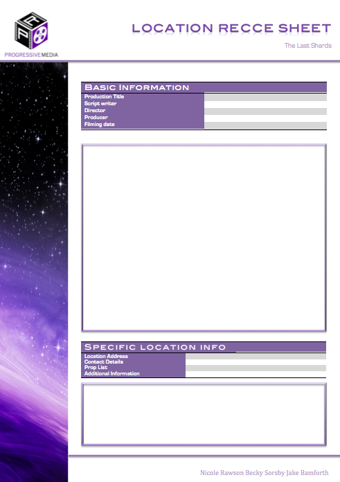 Progressive Media: Location Recce Sheet Template