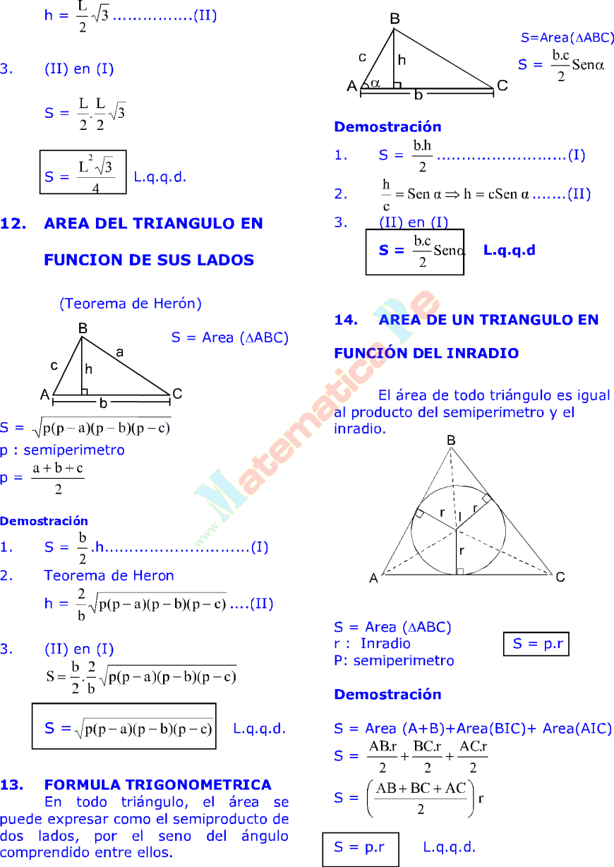 ÁREAS DE REGIONES TRIANGULARES EJERCICIOS RESUELTOS DE GEOMETRÍA PLANA PREUNIVERSITARIA EN PDF