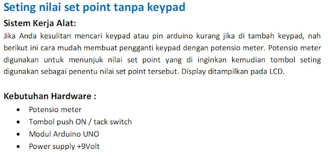 Proyek Arduino ke 16 - Seting nilai set point tanpa keypad ~ ARDUINO Projek