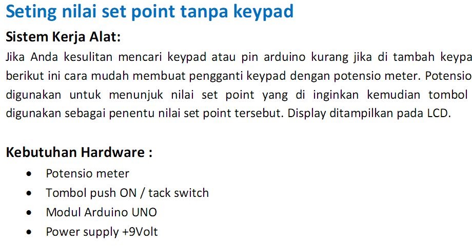 Proyek Arduino ke 16 - Seting nilai set point tanpa keypad ~ ARDUINO Projek