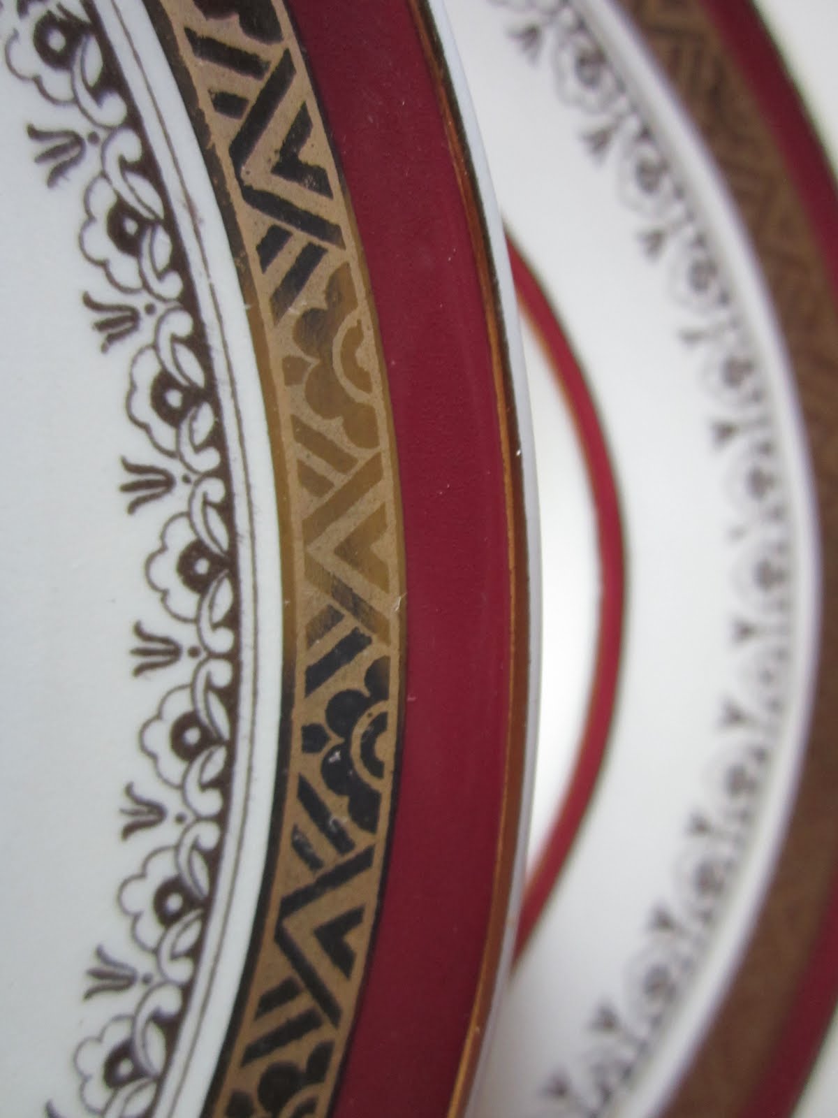 Here and There: Myott's Royal Crown china "The Crowning" pattern in Maroon