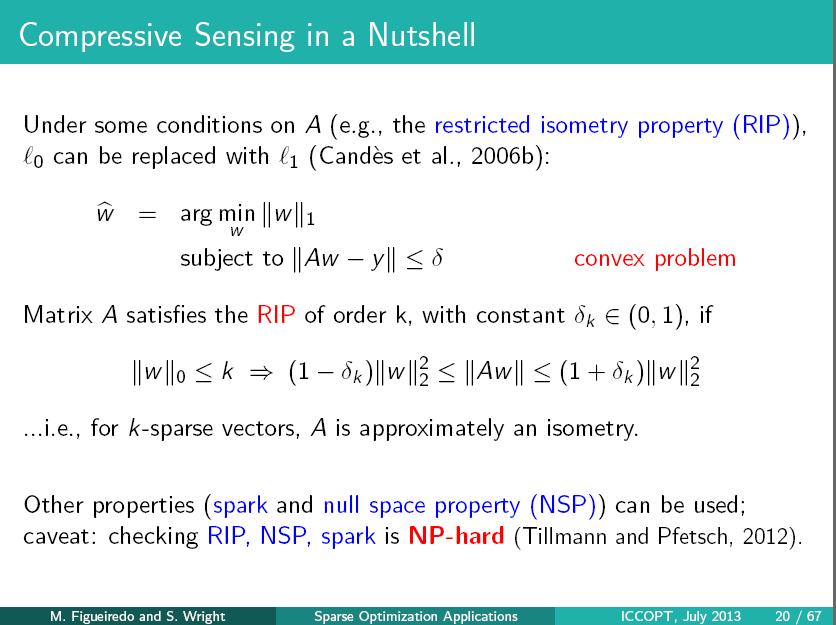Nuit Blanche: Tutorial on Sparse Optimization and Applications to Information Processing