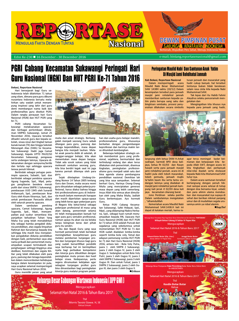 Reportase Nasional Edisi 230 Tanggal 16 Desember 2016 - 30 Desember ...