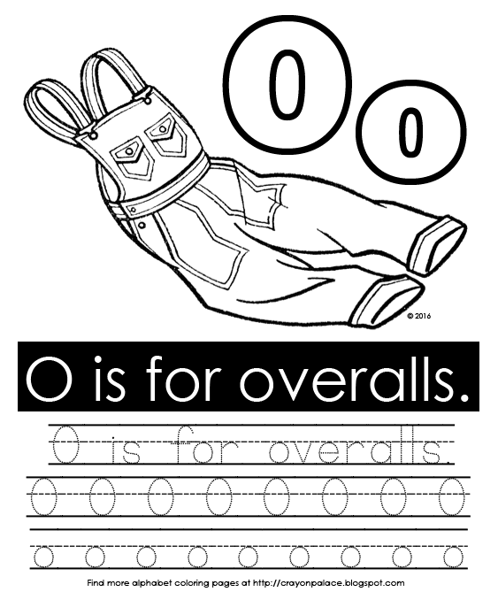 Crayon Palace: "O is for overalls" alphabet coloring page