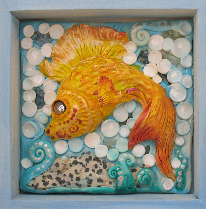 Bucket of Birds: Polymer clay shadow boxes.