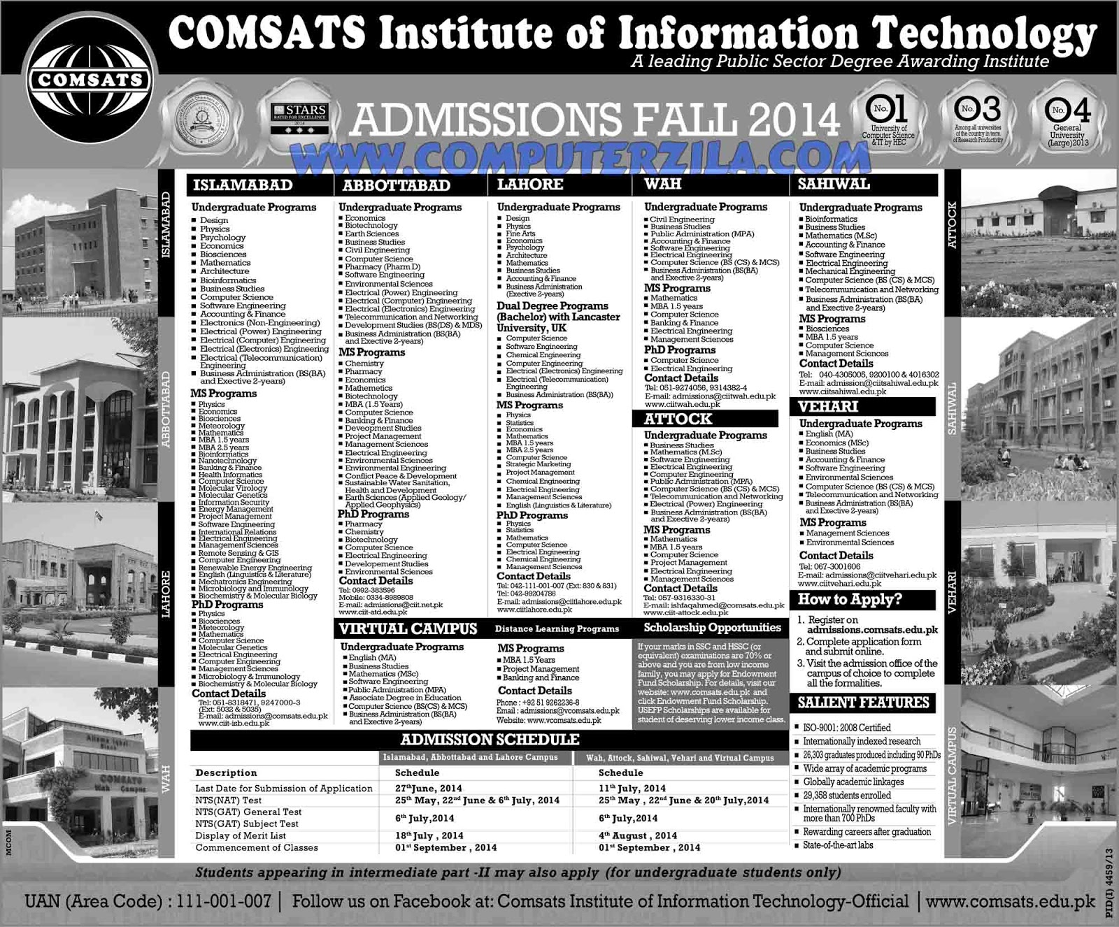 COMSATS CIIT Admission Fall 2014 All Campus - Computer Zila