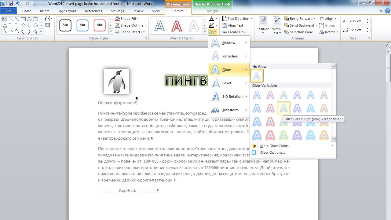 Уроци на фотошоп, GIMP, MS Office, Scratch, HTML&CSS: MS WORD Insert Page Break Header