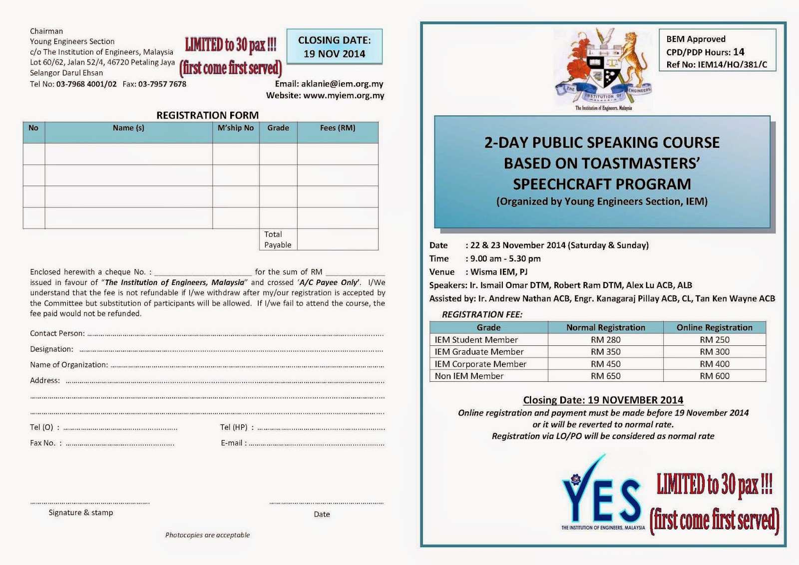 IEM YES KL: 2-Day Public Speaking Course