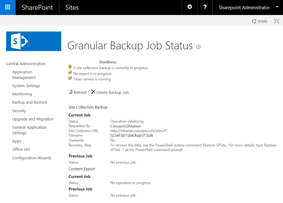 Backup Sharepoint Site Collection Using Central Admin Sharepoint Diary