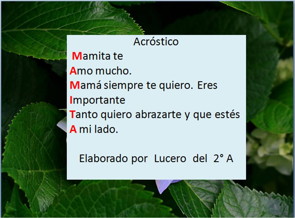 I.E. Nº 141 "VIRGEN DE COCHARCAS": Producción de acróstico